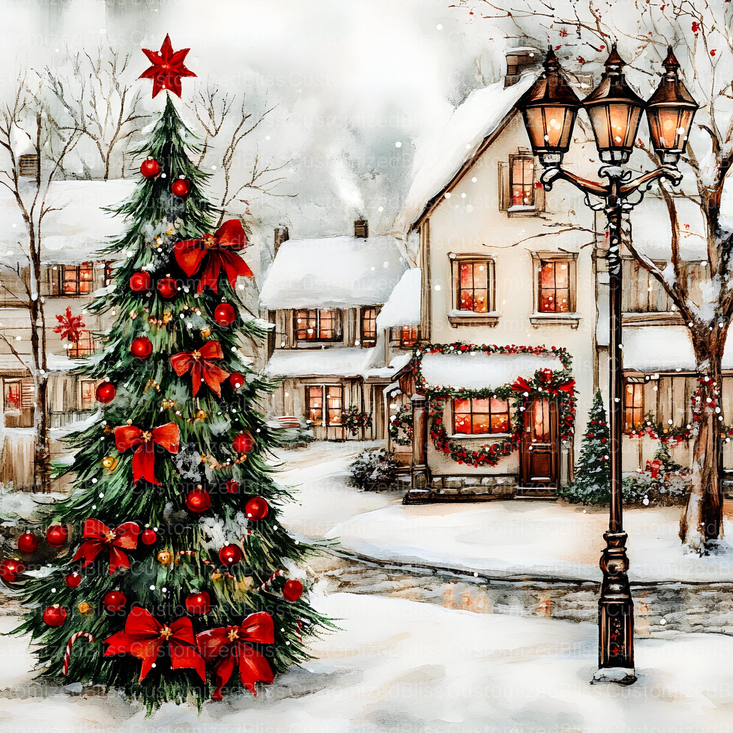 Vintage Snowy Christmas Home Scenery Clipart Bundle, 19 High Quality ...