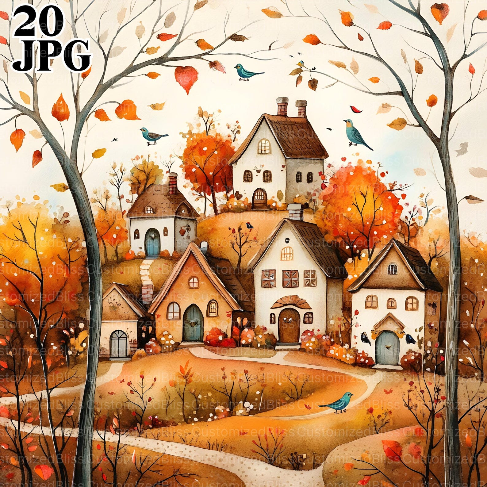 20 Whimsical Autumn City Clipart, Autumn Clipart, High Quality Jpgs ...