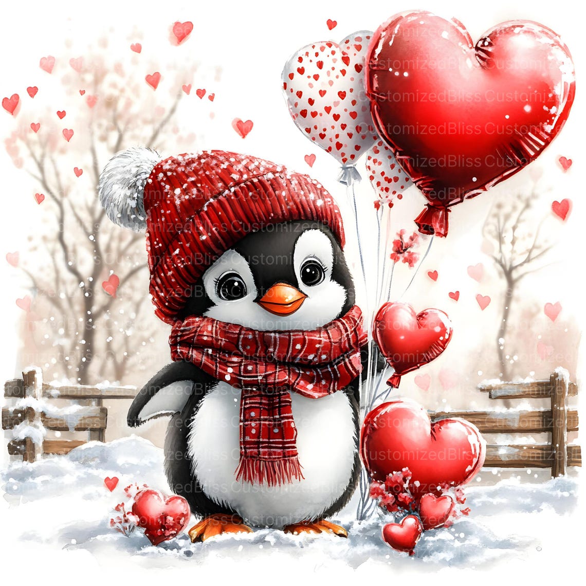 Winter Love Penguin Clipart, Red Heart Clipart, 18 High Quality Jpgs ...