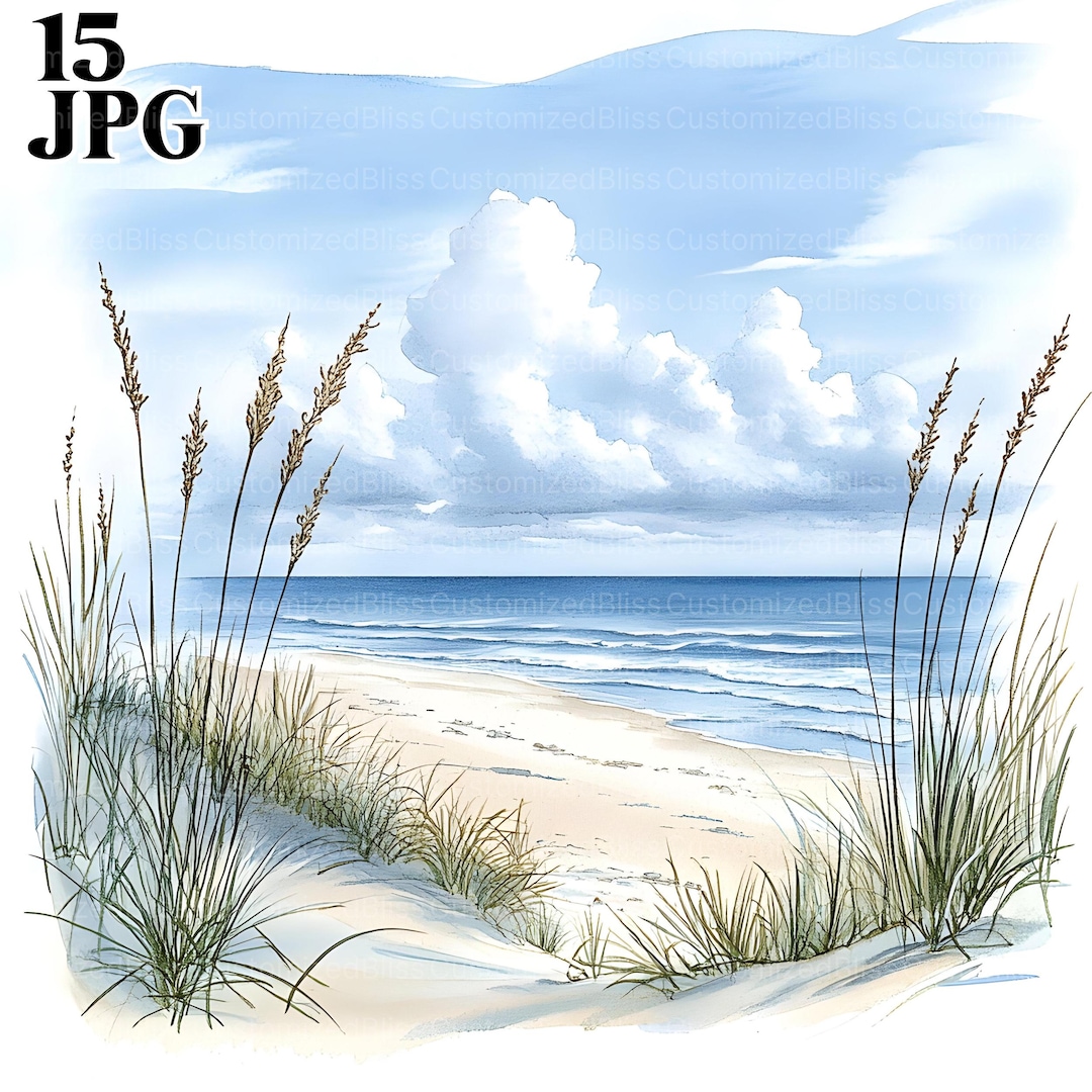 15 Beach Scene Clipart, Beach Clipart, Sand Clipart, Ocean Clipart ...