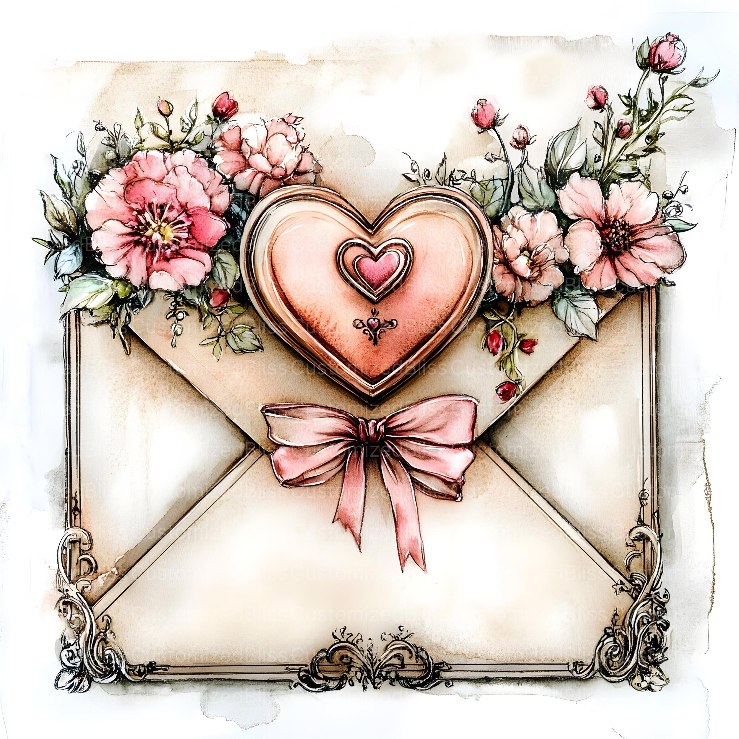 Love Letter With Pink Flowers Clipart Bundle, Valentine's Day, 20 High ...