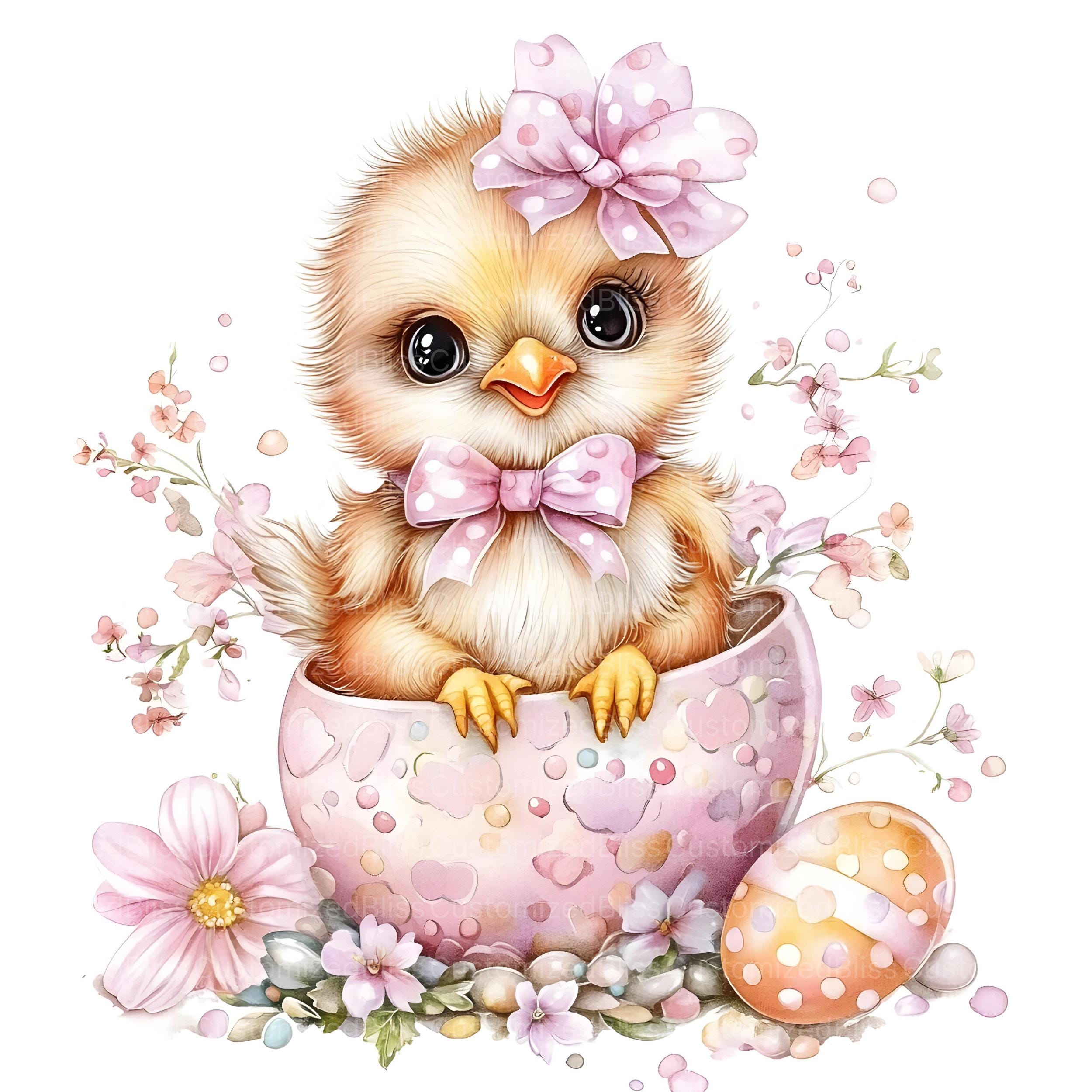 16 Smiling Chick in Decorated Egg Clipart, Easter Chick Illustration ...