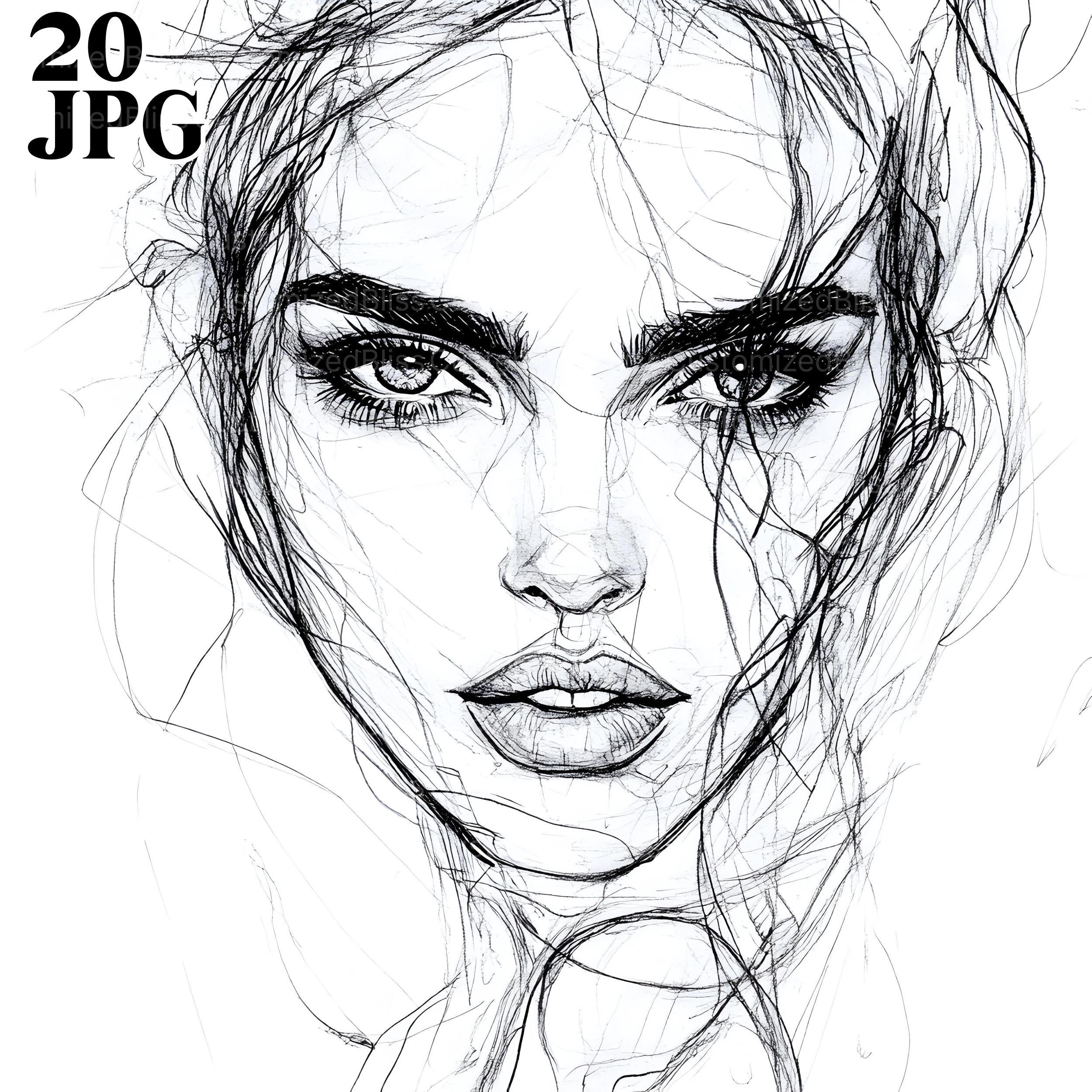 20 Woman Face Clipart, Simple Face Line Art Clipart, Abstract Face ...