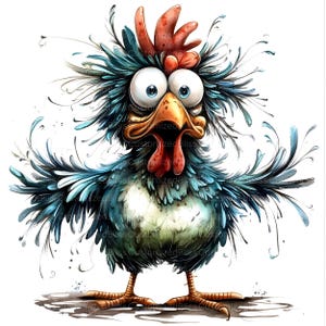 15 Quirky Rooster Clipart, Cartoon Chicken With Wild Feathers, Humorous ...