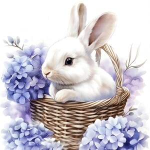 16 Bunny in Easter Basket With Flowers Clipart, Bunny Clipart, Easter ...