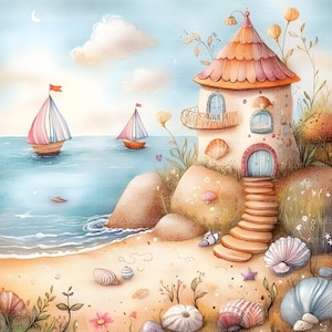 Whimsical Beach Vacation Clip Art, 19 High Res Watercolor Jpgs for Junk ...