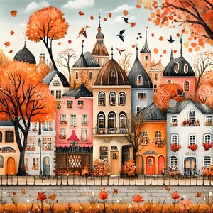 Whimsical Autumn City Clip Art, 20 High Quality Jpgs, Watercolor ...