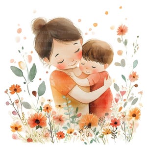 16 Mom and Child With Flowers Clipart Bundle, Mom Clipart, Mother ...