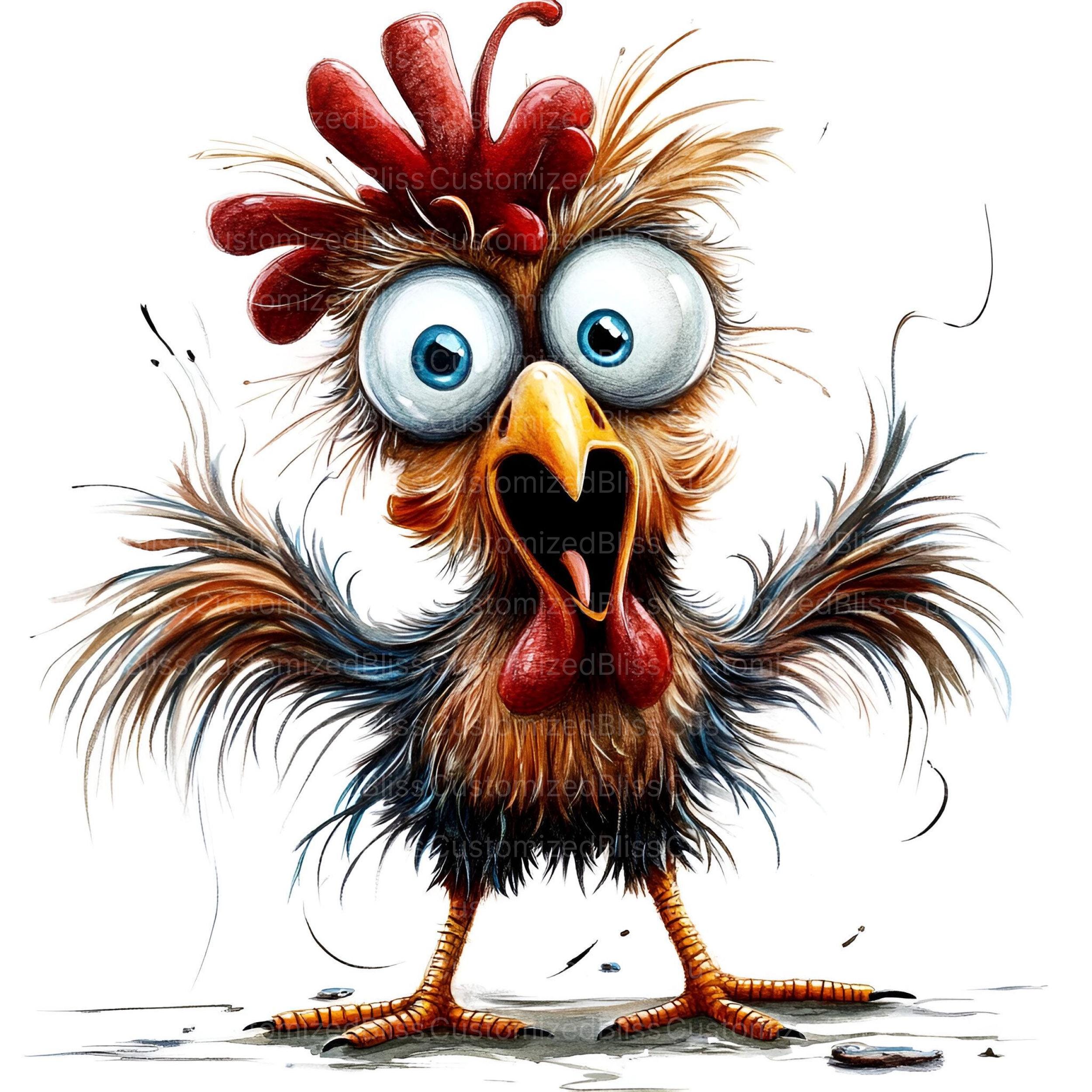 11 Funny Crazy Chicken, Quirky Cartoon Rooster Clipart, Quirky Rooster ...