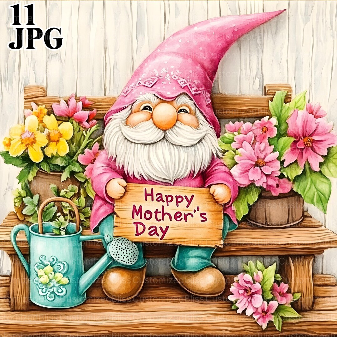 11 Happy Mother's Day Gnome Clipart Bundle, Mother's Day Graphics ...