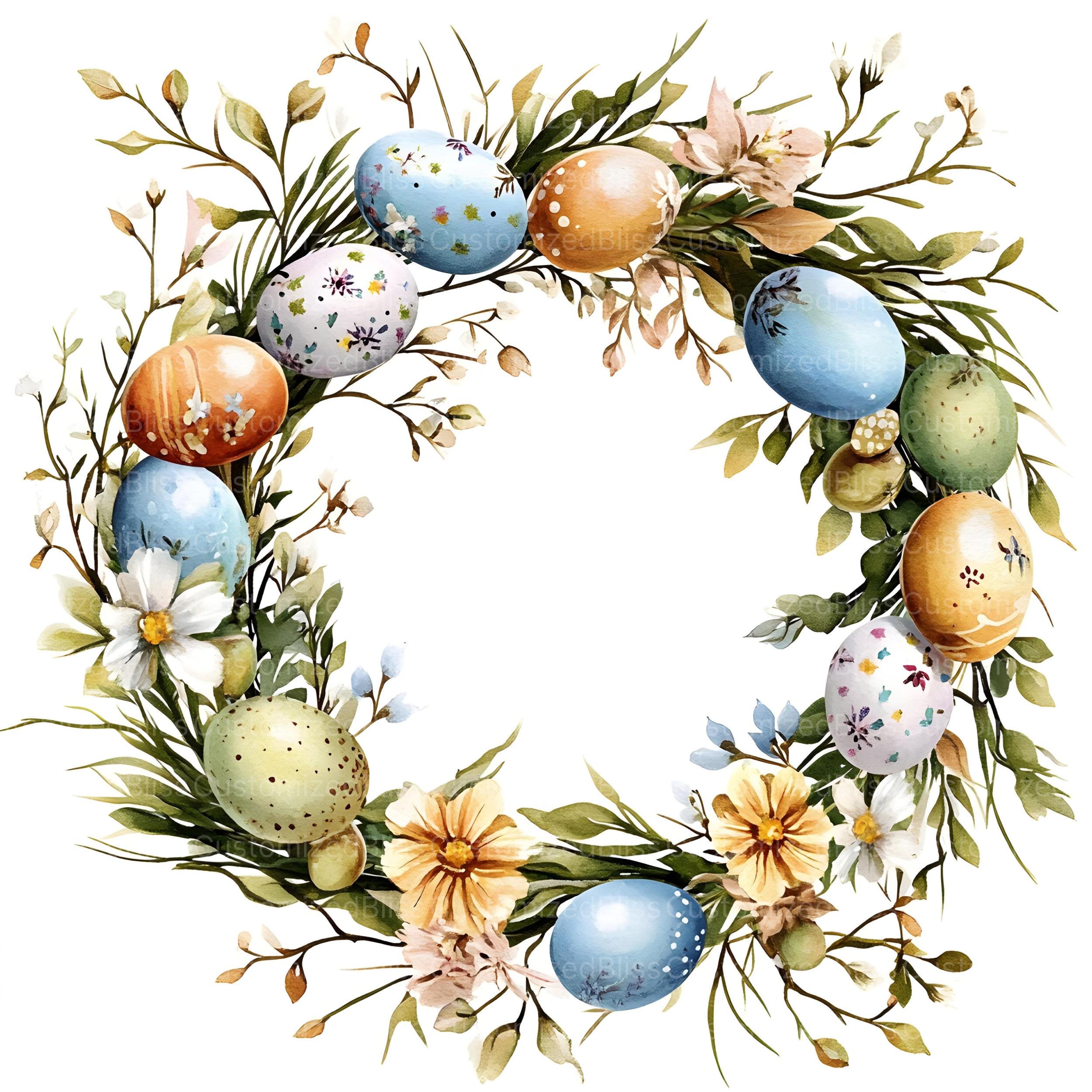 16 Floral Easter Egg Clipart, Wreath Clipart, Spring Floral Wreath ...