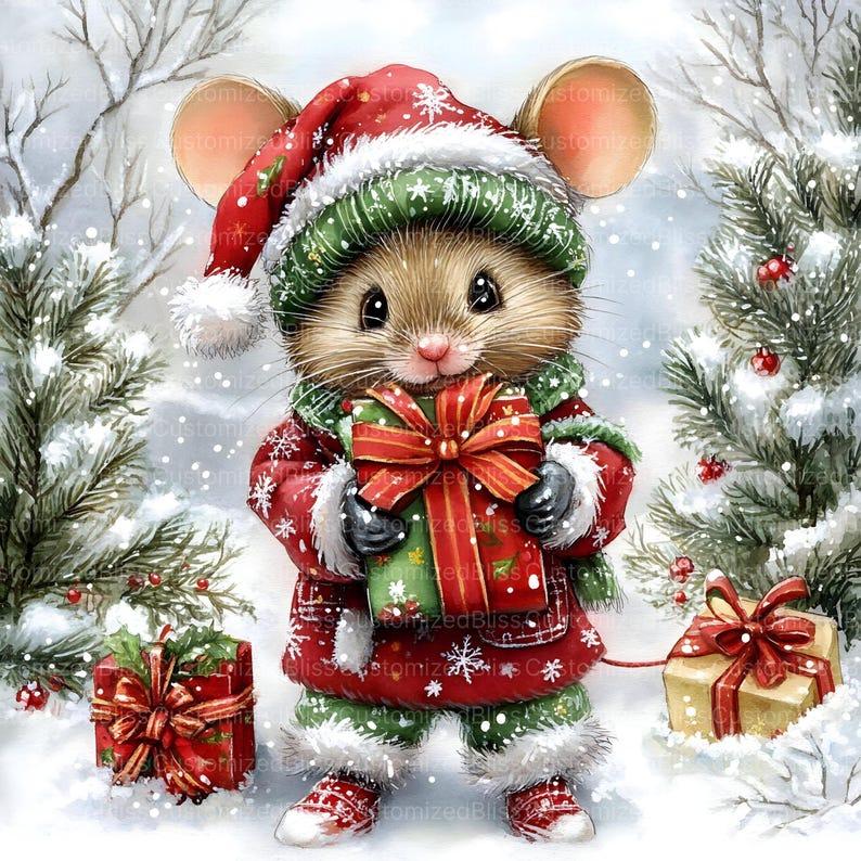 18 Christmas Mouse Clipart, High Quality Jpgs, Xmas Mouse, Mouse Images ...