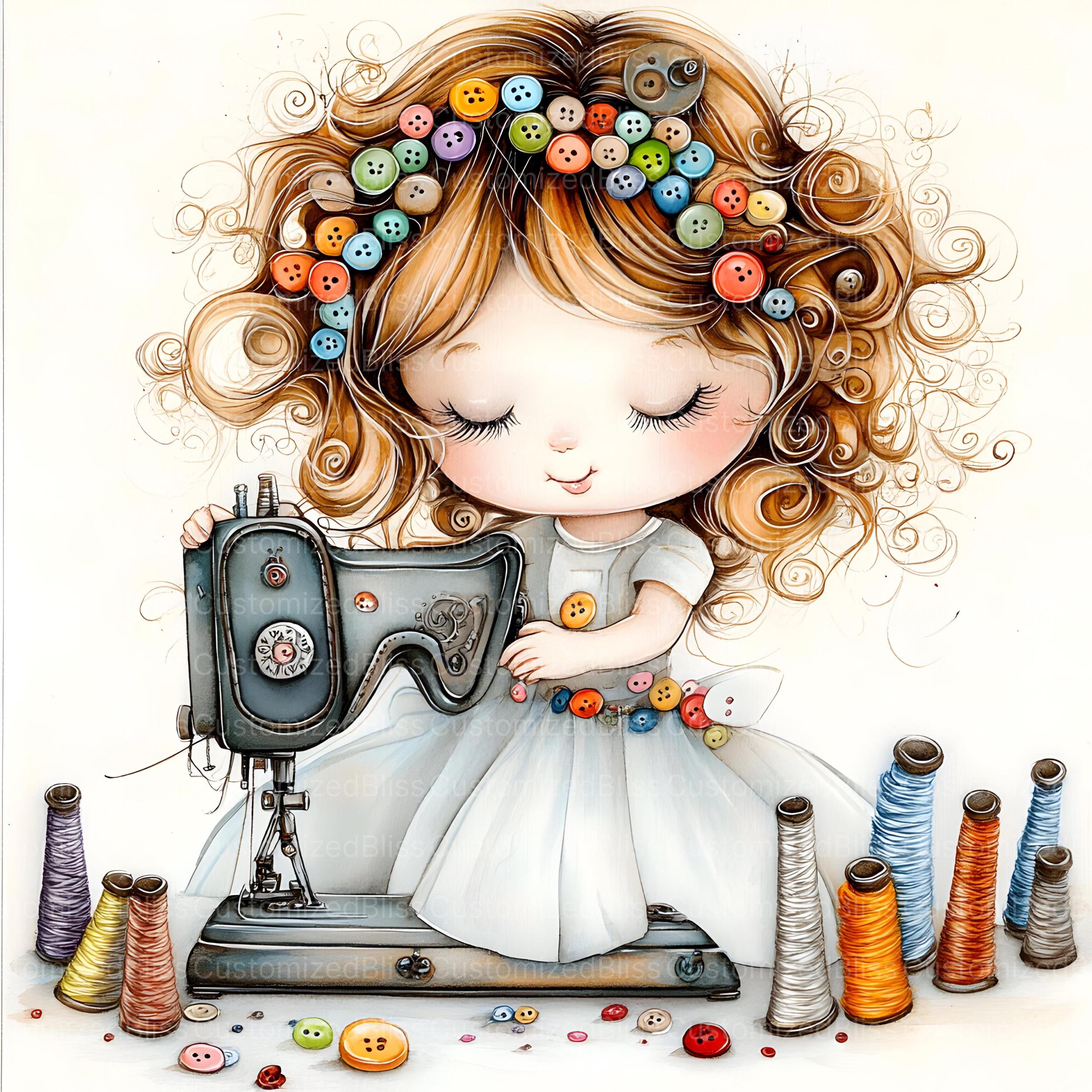 20 Quirky Sewing Clipart, Whimsical Sewing, Whimsical Girl, High ...