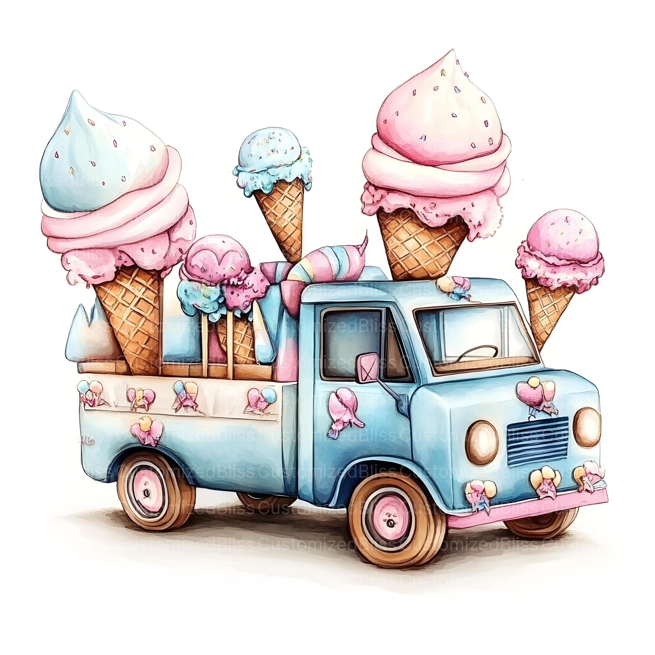 20 Ice Cream Truck Clipart, Ice Cream Clipart, Summer Clipart, High ...