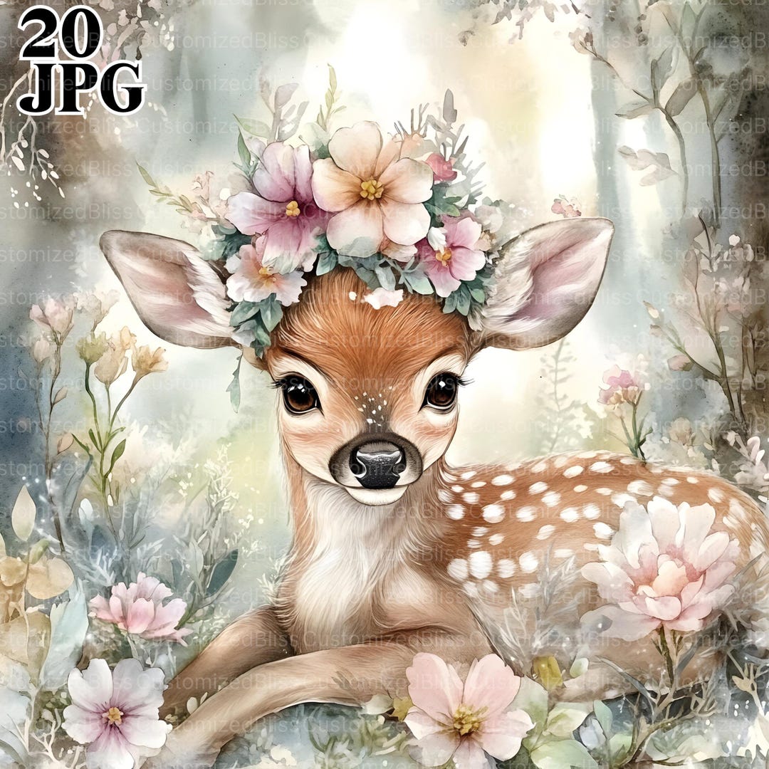 20 Baby Deer Clipart, Cute Fawn Clipart, Shabby Chic Deer, High Quality ...