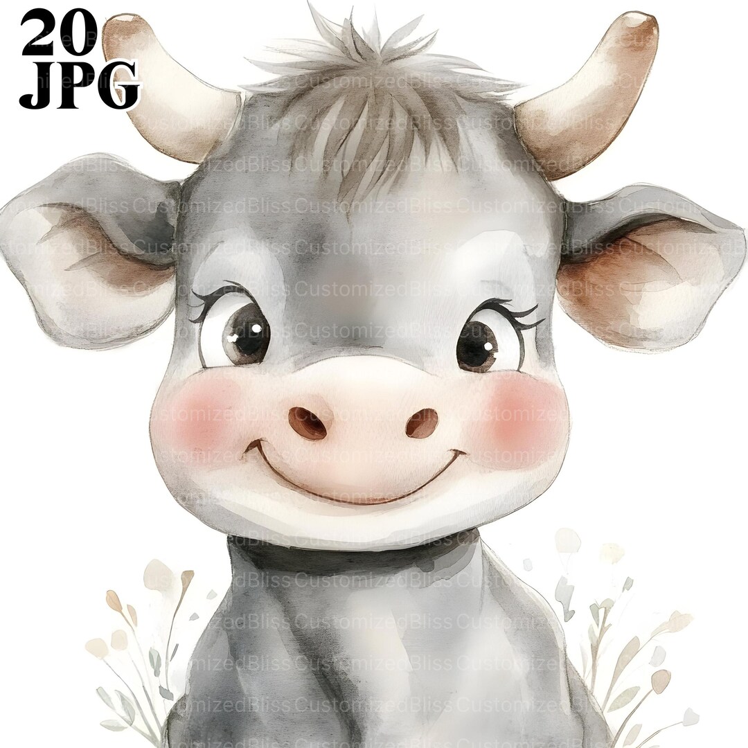 20 Cute Cow Clipart, Kawaii Cow, Calf Clipart, High Quality Jpgs ...