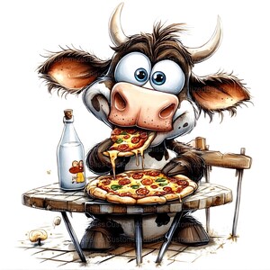 14 Funny Cow Eating Pizza Clipart, Cow Clipart, Farm Animal, High ...