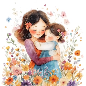 Mom and Child With Flowers Clipart Bundle, 16 High Quality Jpgs, Craft ...