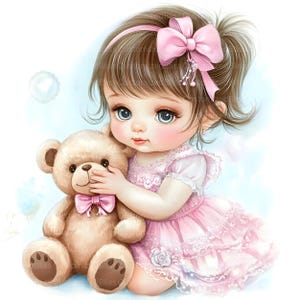 16 Baby Girl With Teddy Bear Clipart, Baby Shower Clipart, High Quality ...