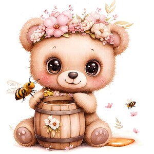 16 Bear With Honey Jar Clipart, Cute Bee Clipart, Teddy Bear Clipart ...
