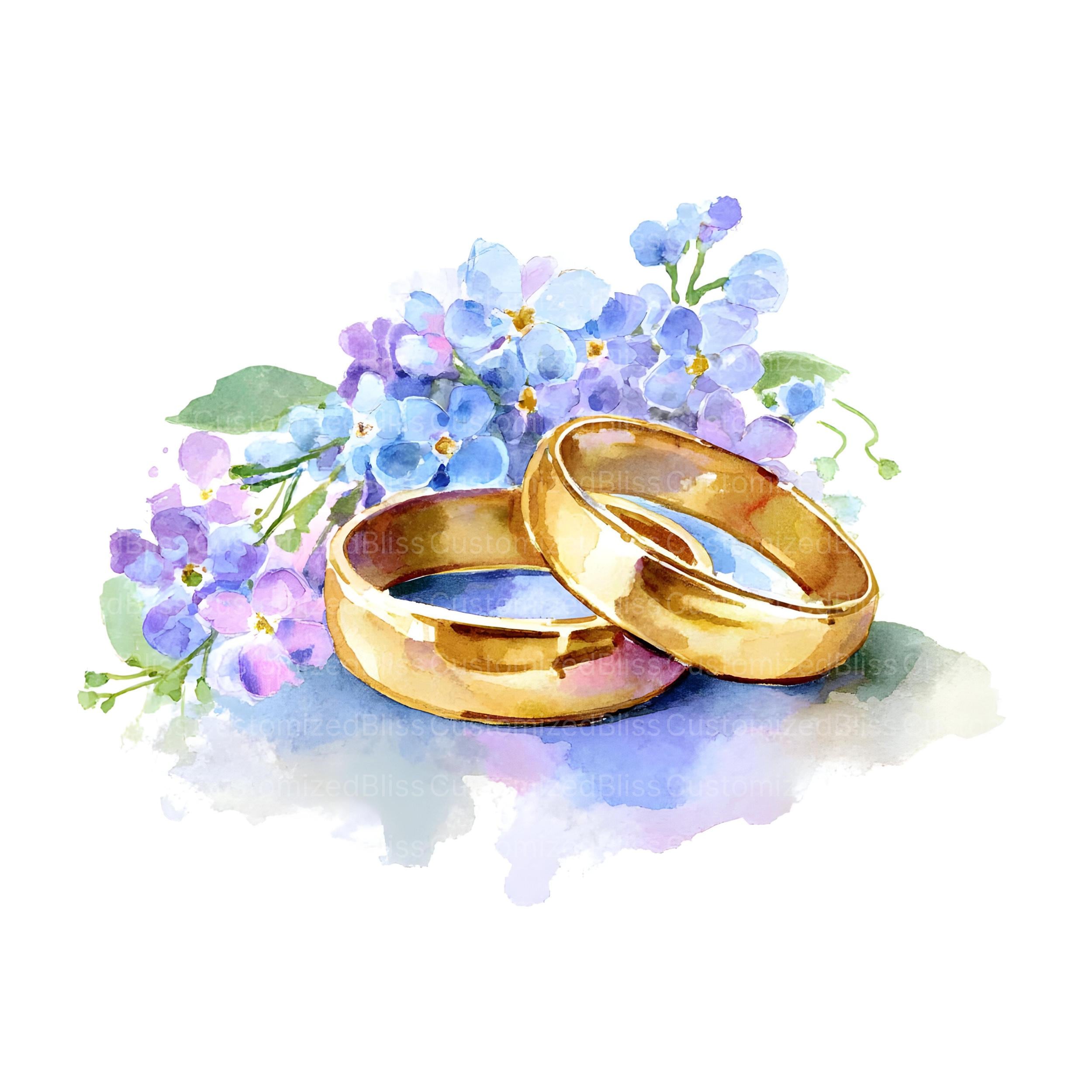 17 Floral Wedding Gold Rings Clipart, Wedding Bands Clipart, High ...