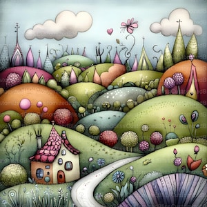 Whimsical Landscape Clip Art, 20 High Quality Jpgs, Watercolor Clipart ...