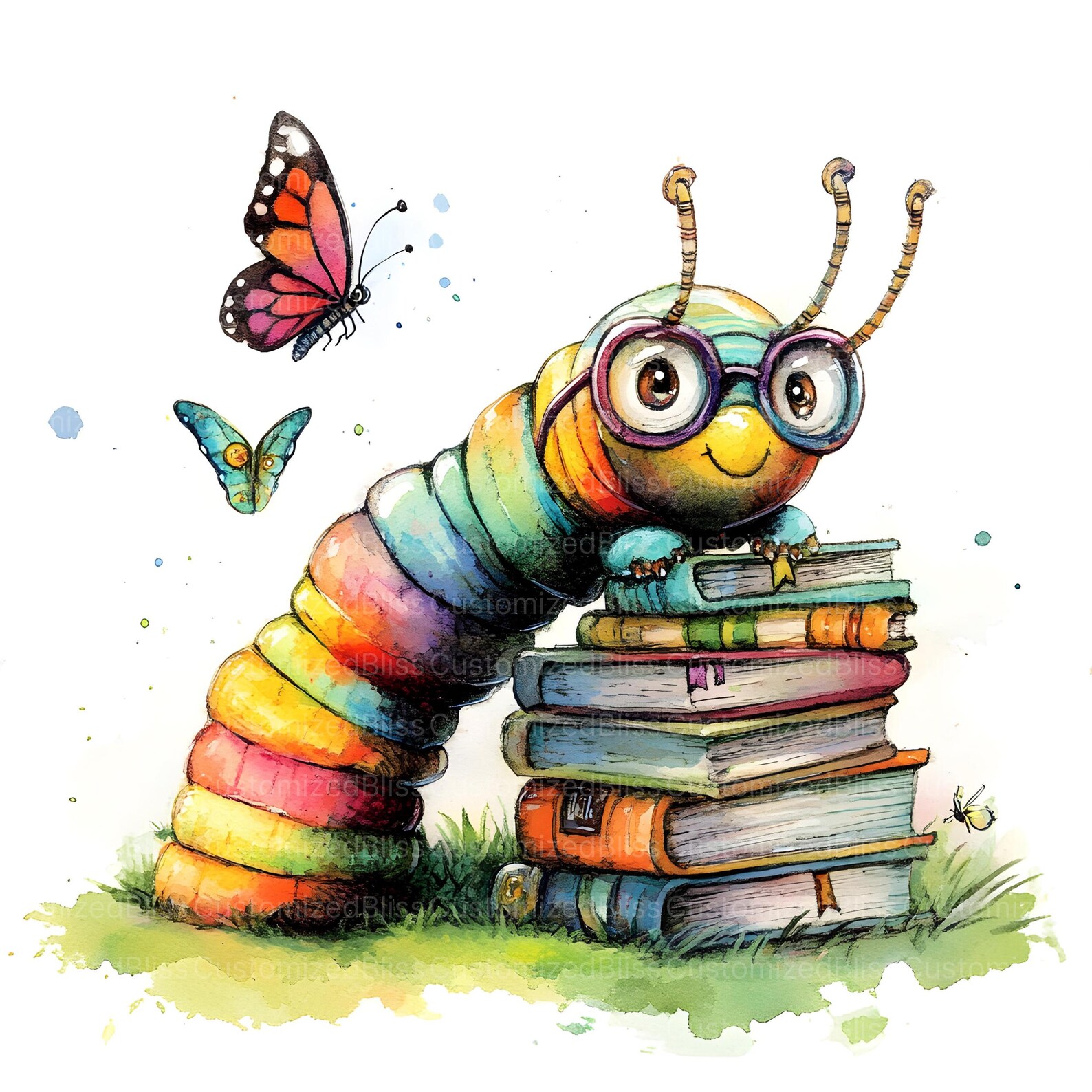 20 Bookworm Clipart, Nerdy Worm, Reading Worm Digital Art, Bookworm ...
