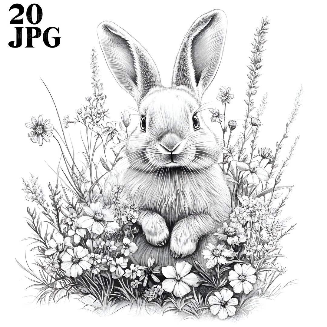 20 Bunny Black Ink Clipart, Line Art Clipart, Rabbit Clipart, Quality ...