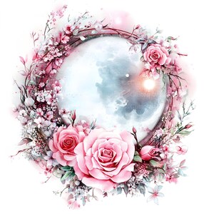 Pink Moon Clip Art, 20 High Res Watercolor JPG for Junk Journaling ...