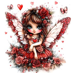 Watercolor Valentines Fairy Clipart, 12 Fairy Printables, Valentine ...