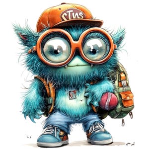 15 Cute Baby Monster Go to School Backpack Books, Monster Clipart ...