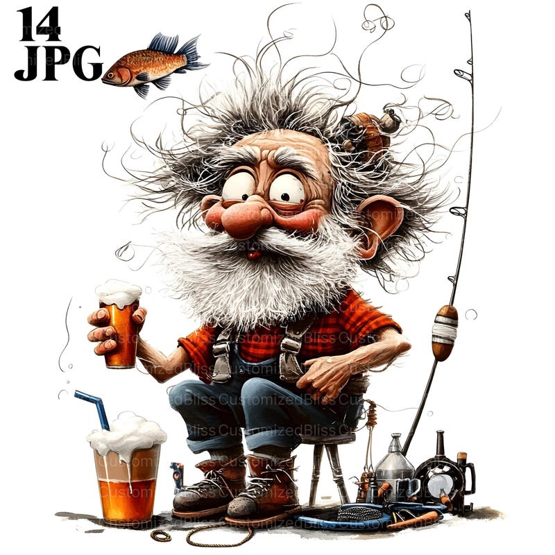 Digitals Old Man Fishing - Etsy
