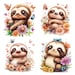 15 Sloth Clipart Bundle, Cute Sloth Clipart, Sloth Nursery Decor ...