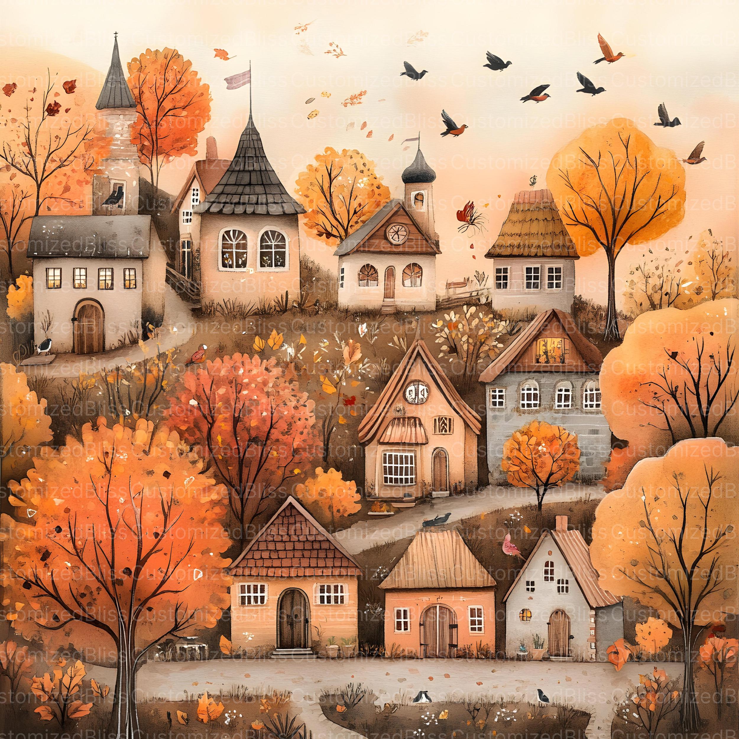20 Whimsical Autumn City Clipart, Autumn Clipart, High Quality Jpgs ...