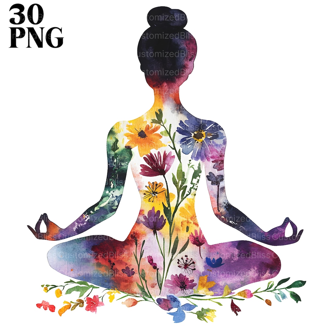 Yoga Clipart, Floral Yoga Clipart, 30 High Quality Pngs, Mindfulness ...