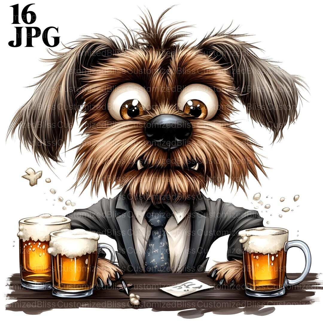 16 Dog Drinking Beer Clipart, Funny Dog Clipart, Cartoon Dog, Animal ...