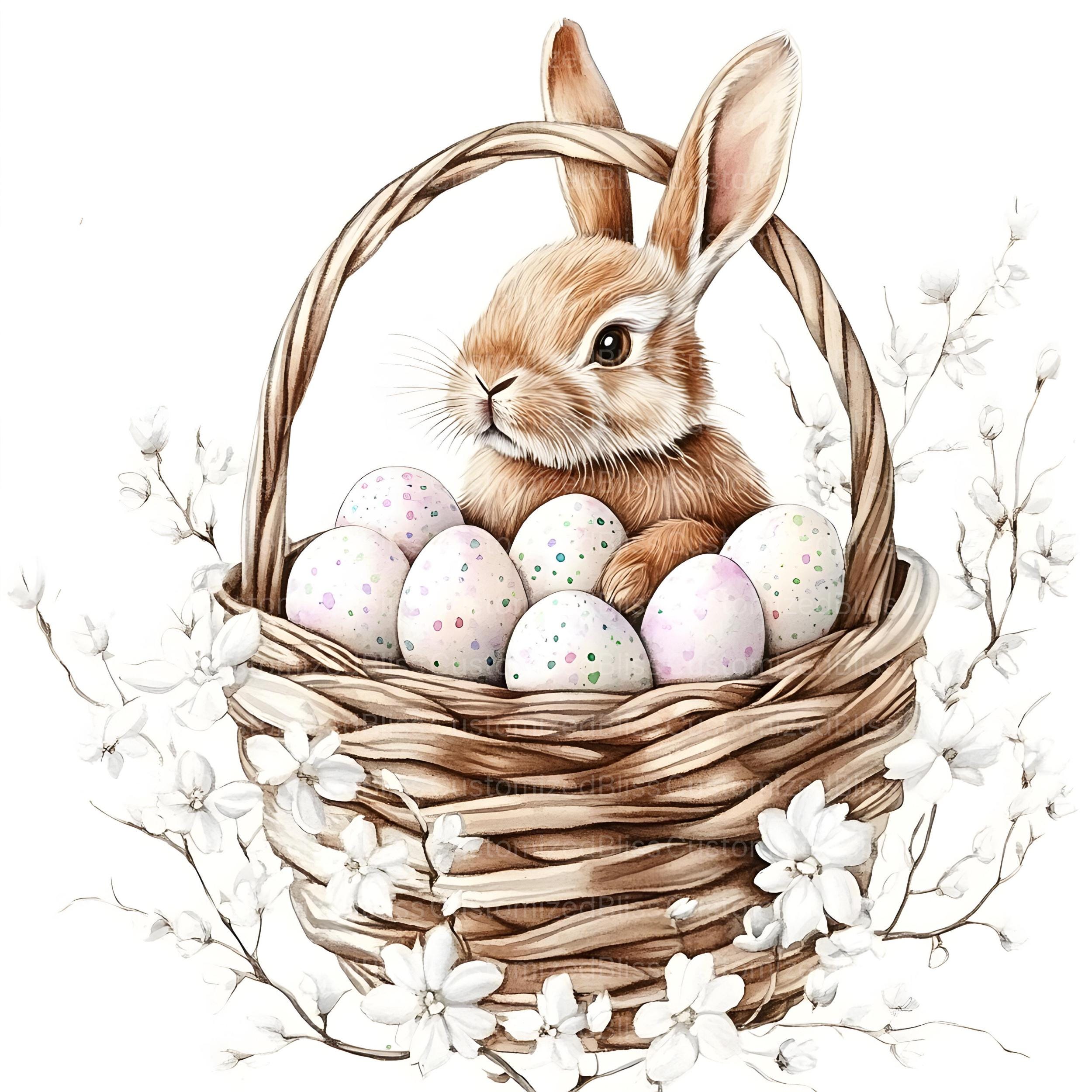 17 Easter Bunny Clipart, Bunny in Basket White Flowers, High Quality ...