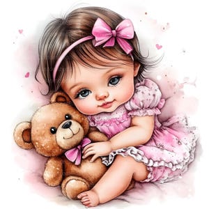 16 Baby Girl With Teddy Bear Clipart, Baby Shower Clipart, High Quality ...