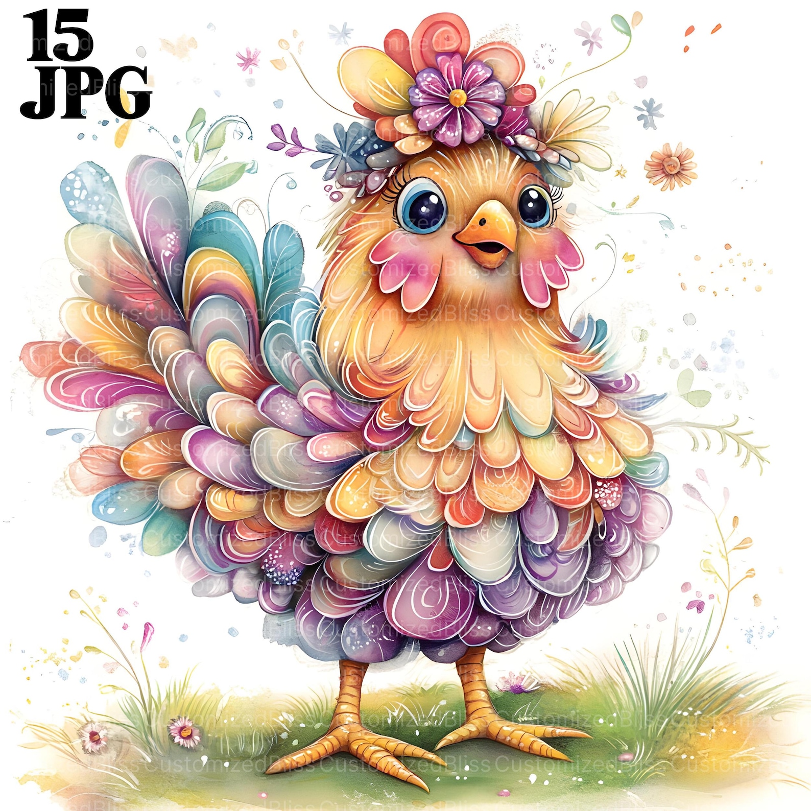 15 Chicken Clipart, Calico Chickens Clip Art Kit, High Quality Jpgs ...