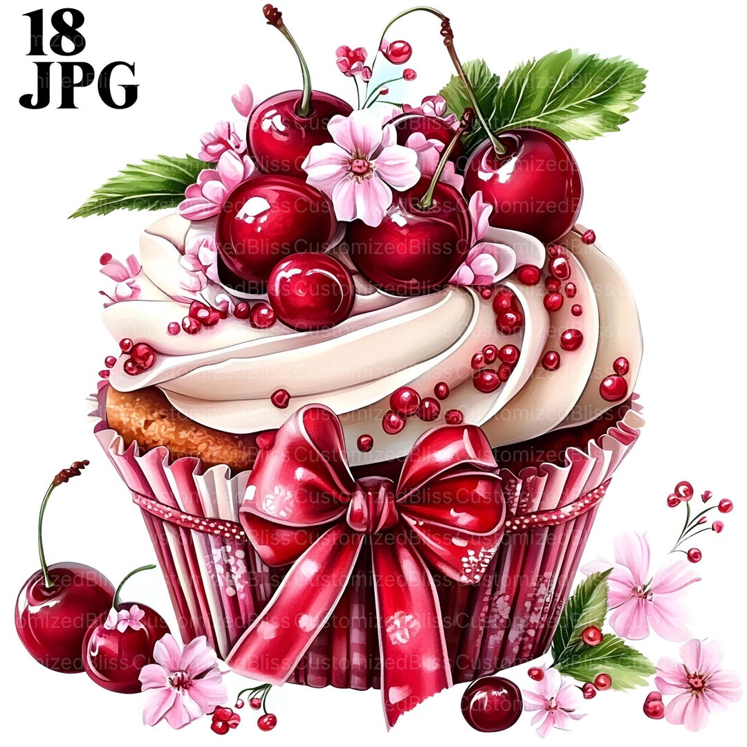 18 Cherry Cupcake Clipart, Cherries Clipart, Berry Cupcake Clipart ...