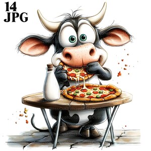 14 Funny Cow Eating Pizza Clipart, Cow Clipart, Farm Animal, High ...