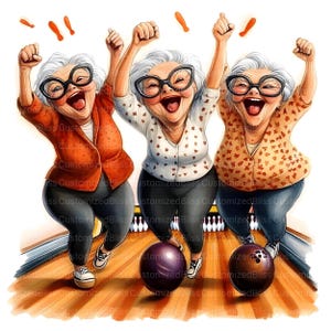20 Old Ladies Playing Bowling Clipart, Granny Graphics, High Quality ...