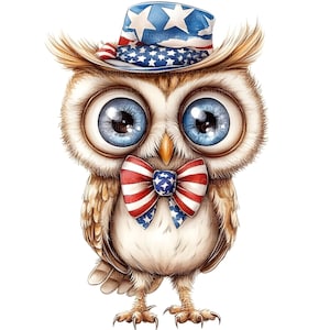 14 Patriotic Owl Clipart, Cute Owl With USA Hat and Bow Tie, 4th of ...