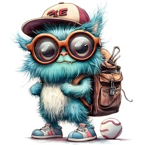 15 Cute Baby Monster Go to School Backpack Books, Monster Clipart ...
