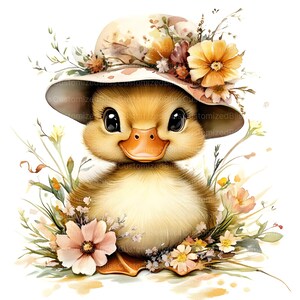 20 Little Spring Flower Duck Clipart, Watercolor Duck, Cute Duck ...
