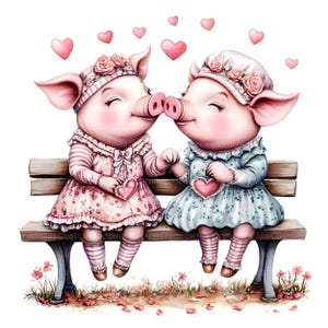 14 Kissing Pigs Clipart, Cute Pig Couple, Valentine's Day Pigs ...