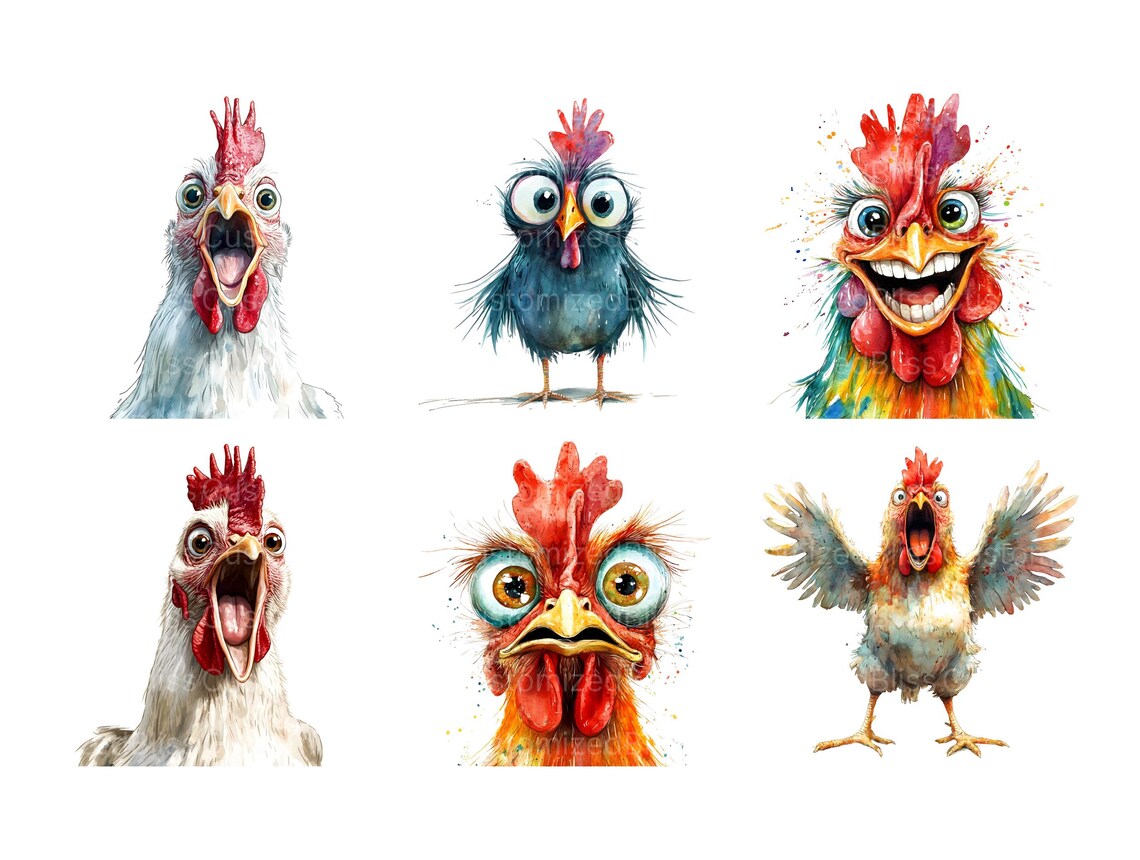 Quirky Chicken Clipart Bundle, Chicken PNG, Cute Chicken, Adorable ...