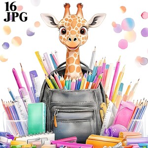 16 Cute Back to School Giraffe Clipart, School Clipart, High Quality ...