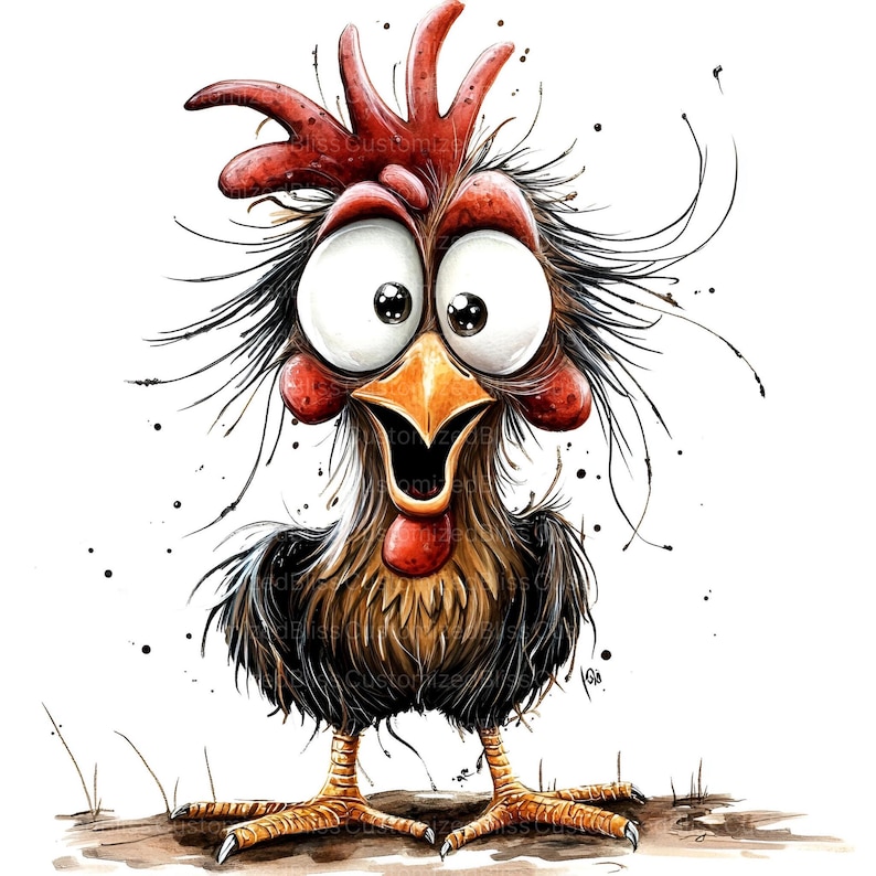 11 Funny Crazy Chicken, Quirky Cartoon Rooster Clipart, Quirky Rooster ...