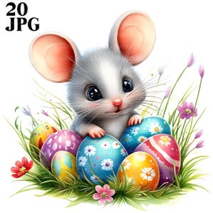20 Cute Easter Mouse Clipart, Easter Clipart, Easter Eggs Clipart, High ...